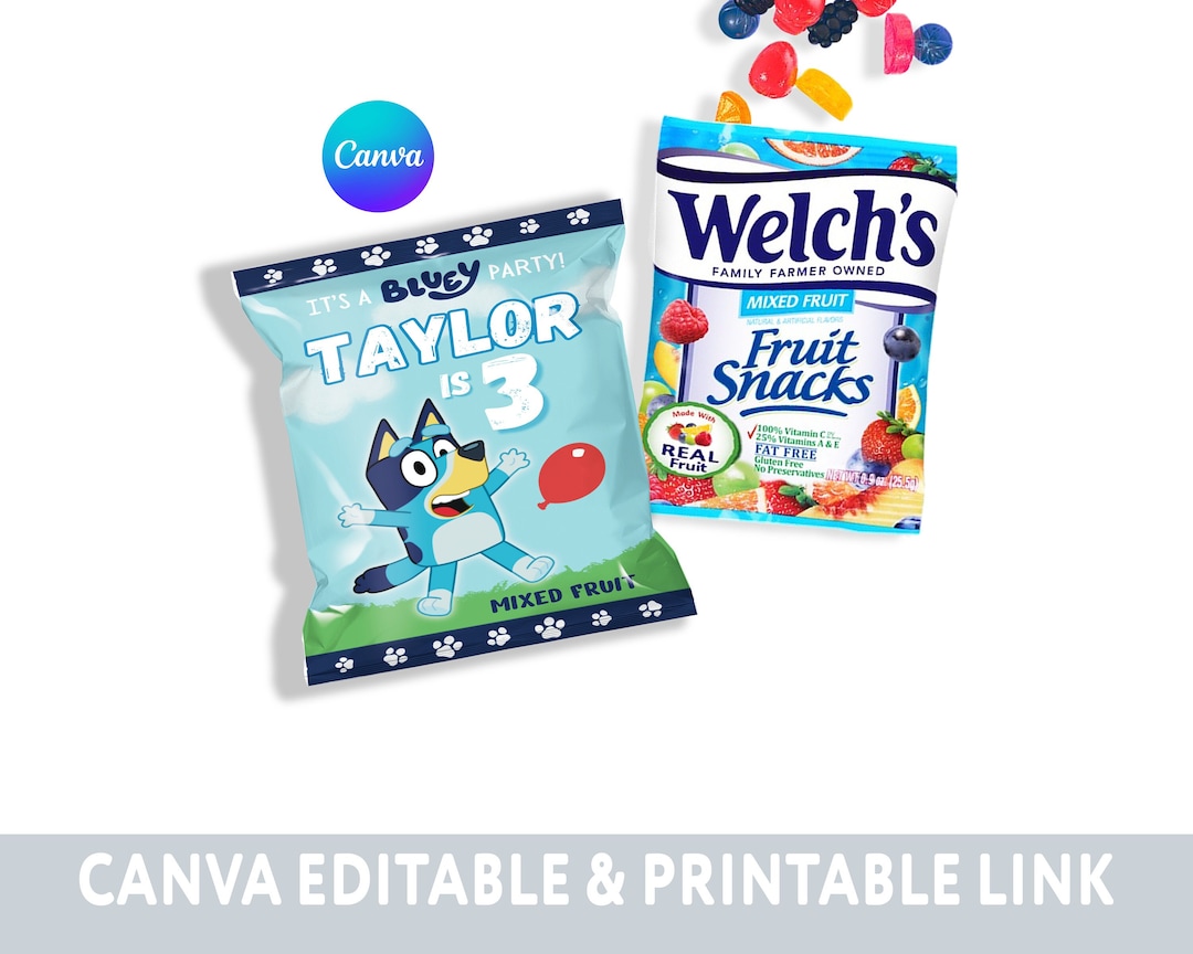 Editable Kids Birthday Party Fruit Snacks Bag Labels, Template ...