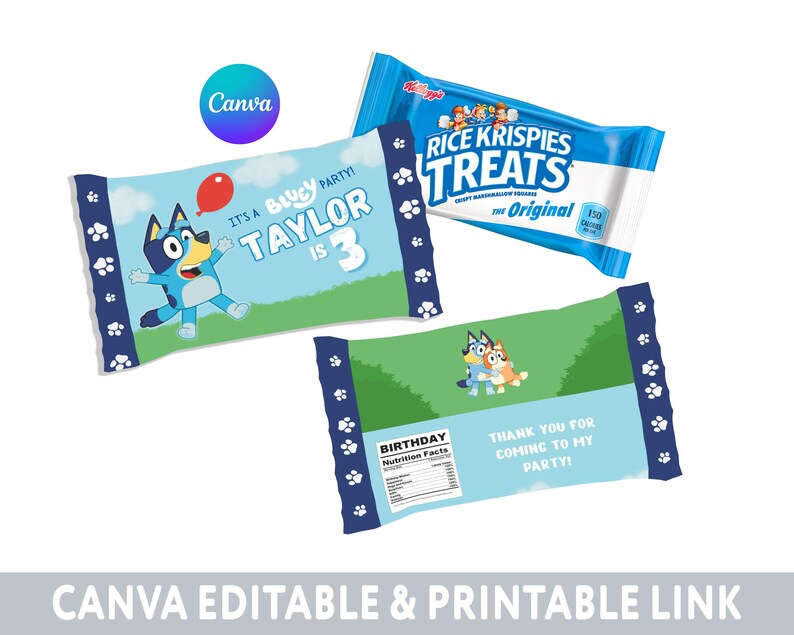 Editable Bluey Kids Birthday Party Bundle, Bluey and Bingo Wrapper Kit ...