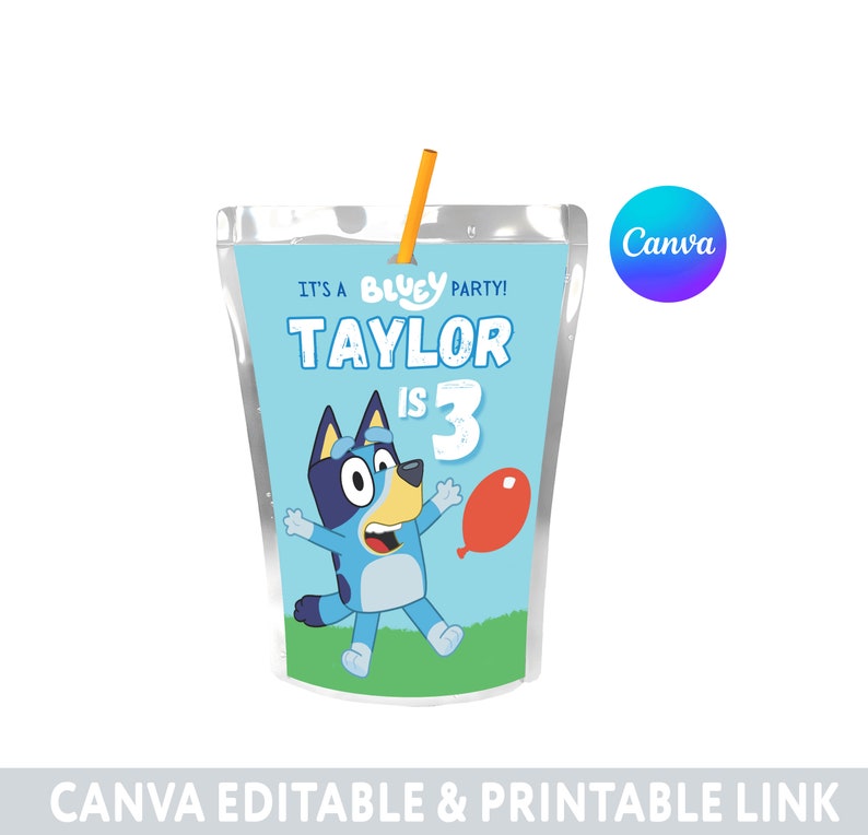 Editable Bluey and Bingo Birthday Party Water Bottle Label, Party Decor ...