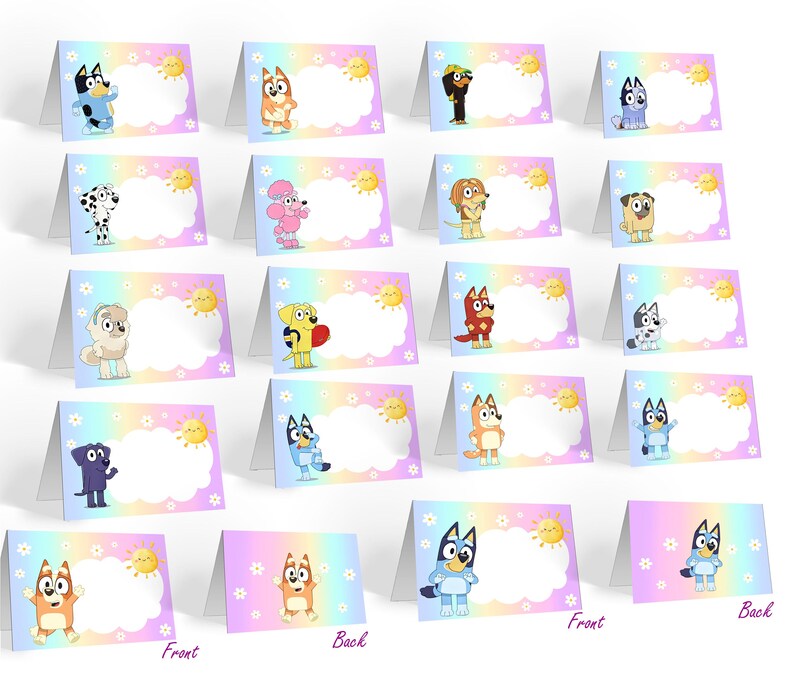 18 Different Rainbow Blue and Bingo Birthday Party Place Card, Party ...