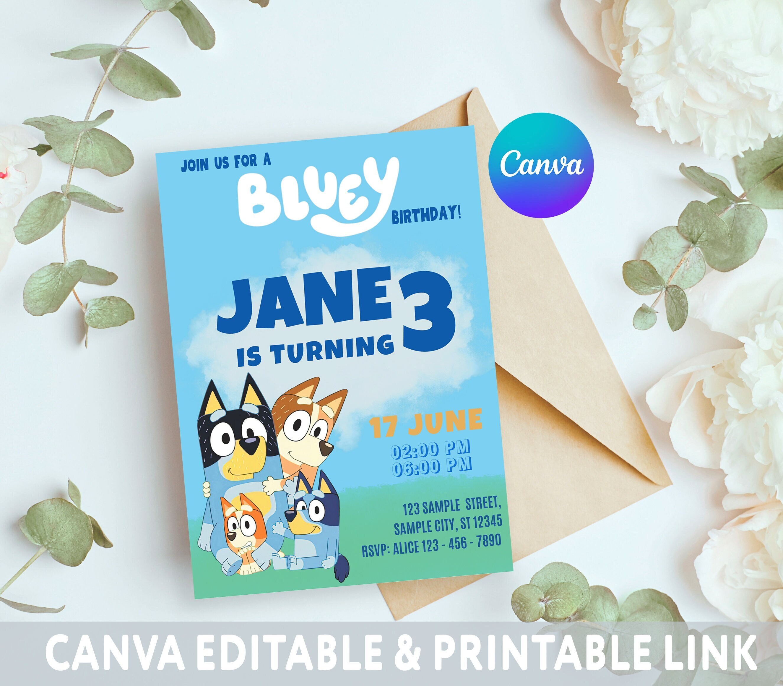 10 Different Bluey and Bingo Birthday Party Place Card, Party Decor ...