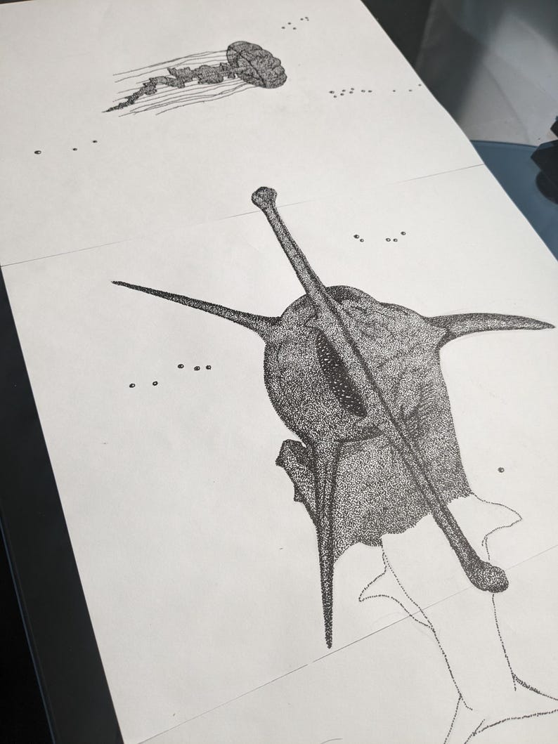 Original Stippled Hammerhead Shark Drawing - Etsy