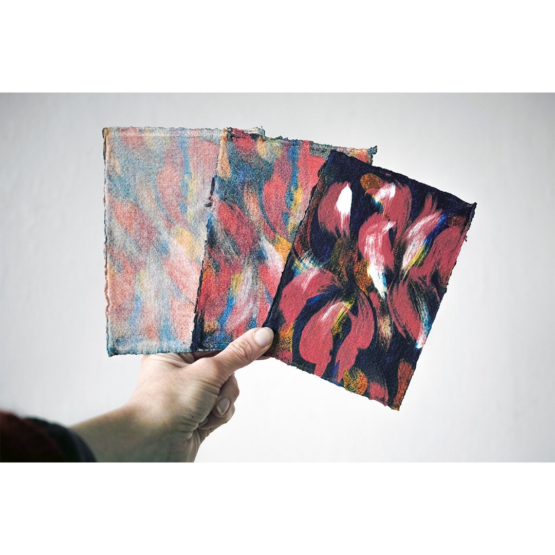 Postcard-size Floral Monotype Screen Printed Cards Set of Three ...