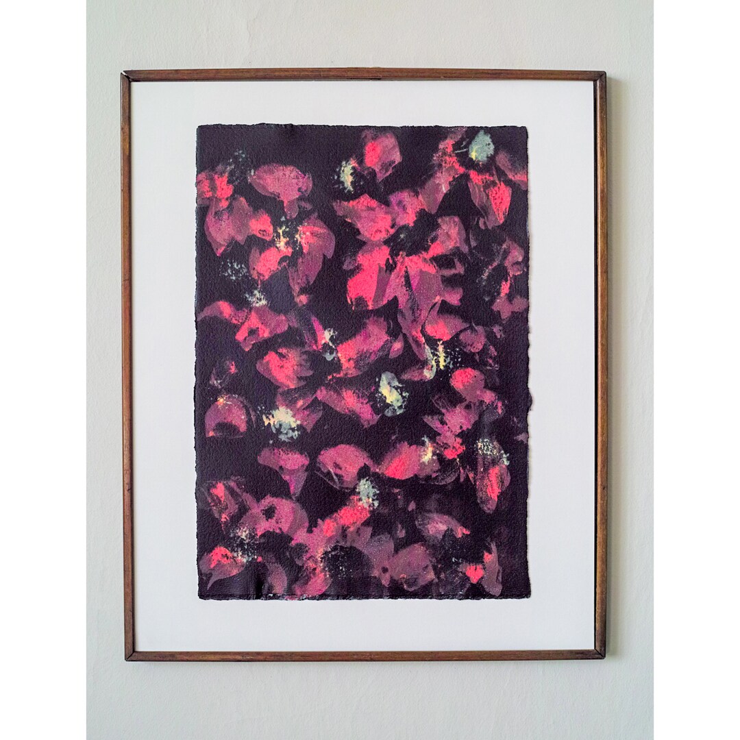 Neon Lights Original Floral Monotype Screen Print, Unique Artwork ...
