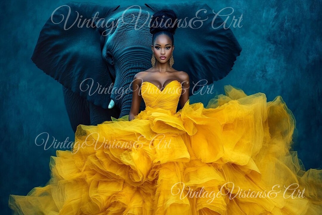 Majesty in Motion – Regal African American Woman in Golden Gown With ...