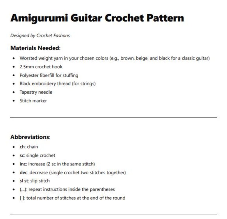 Guitar Amigurumi Crochet Patterns Unique DIY Crochet Designs, Music ...