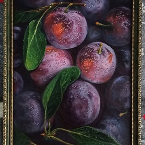 Plum Still Life Oil Painting: Realism Fruit Art - Etsy