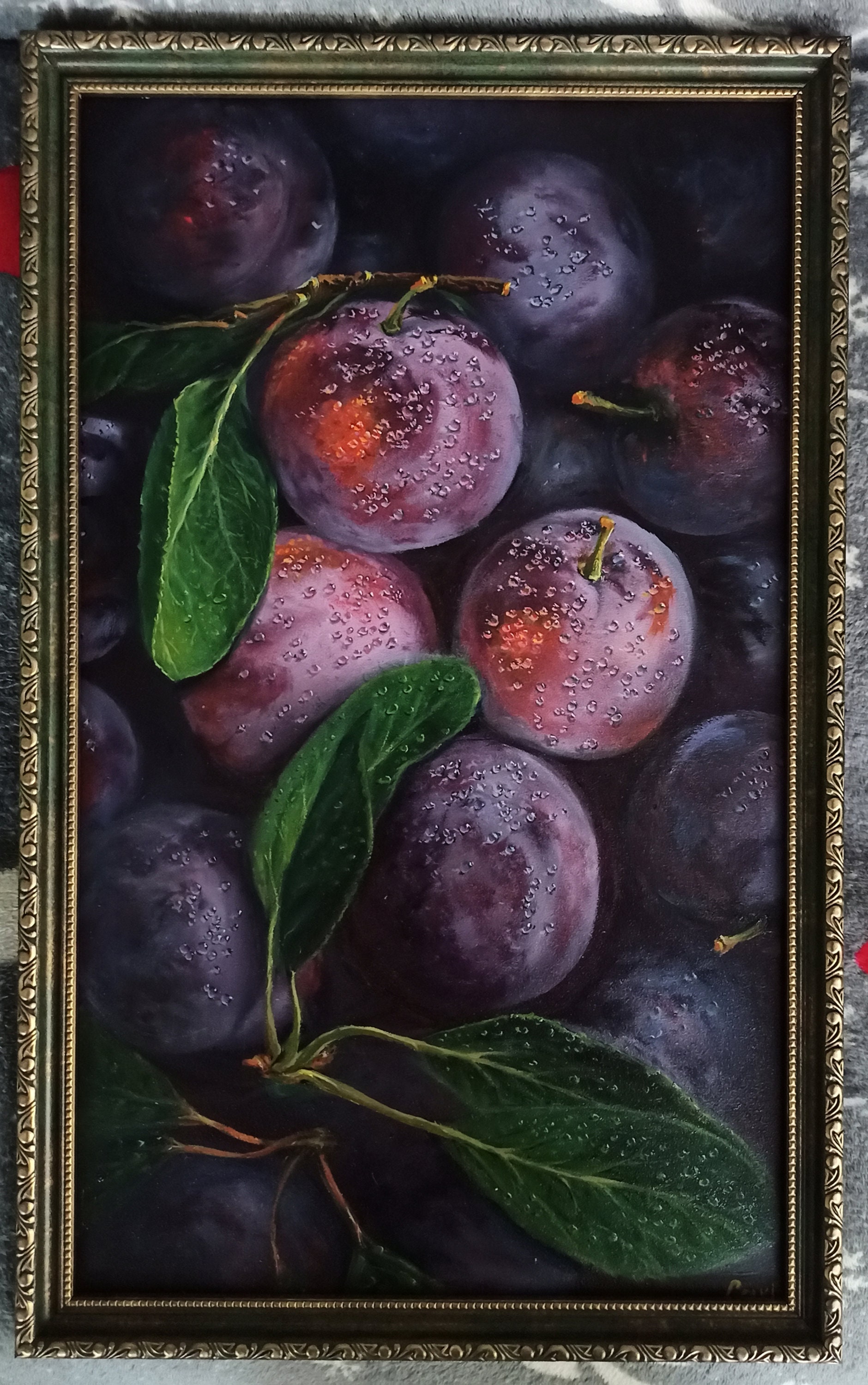 Plum Still Life Oil Painting: Realism Fruit Art - Etsy