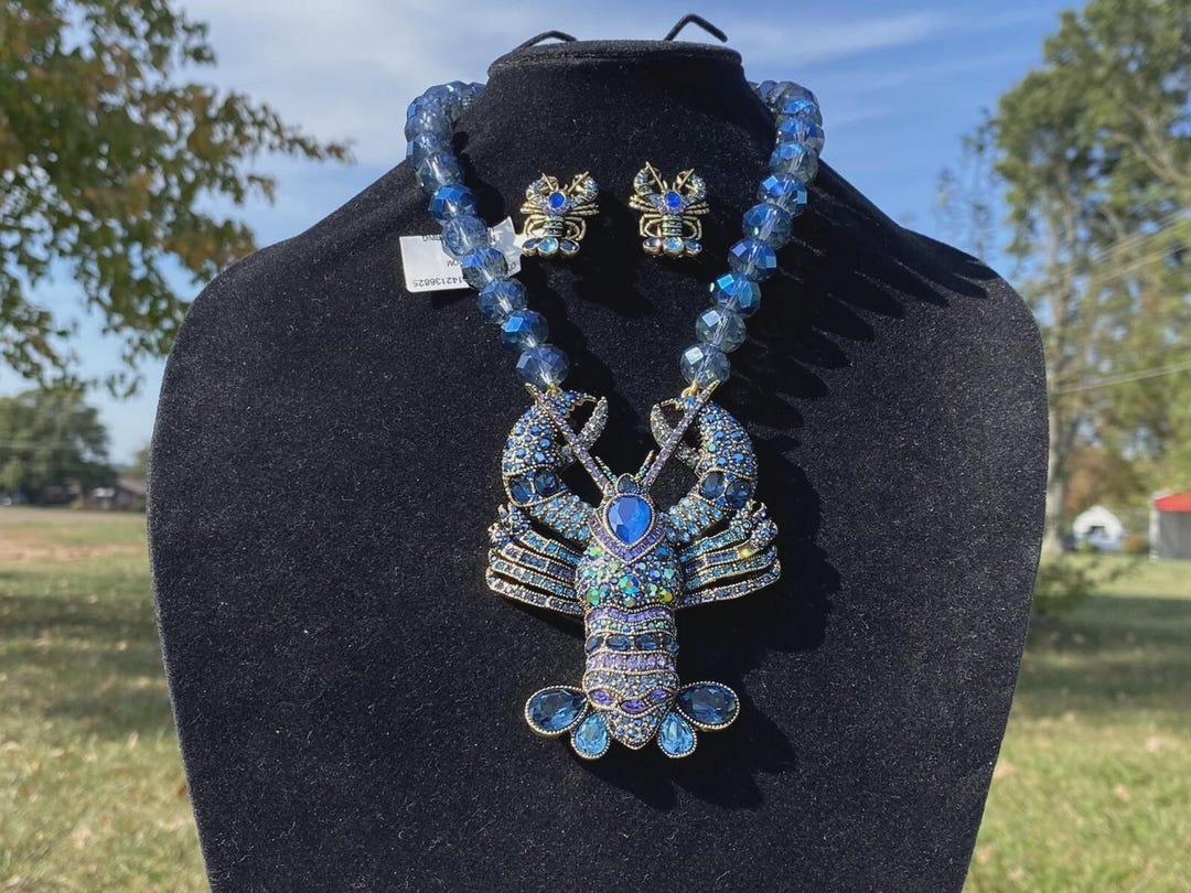 HEIDI DAUS "shell Fishly Stunning" (blue/lobster) Aquatic Necklace ...