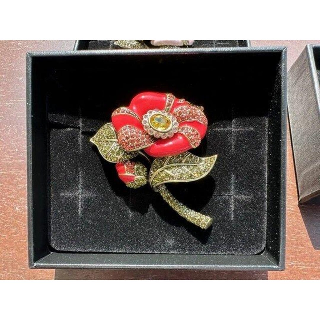 New Heidi Daus "budding Romance" Crystal Floral Pin Color Red Coral~ US ...