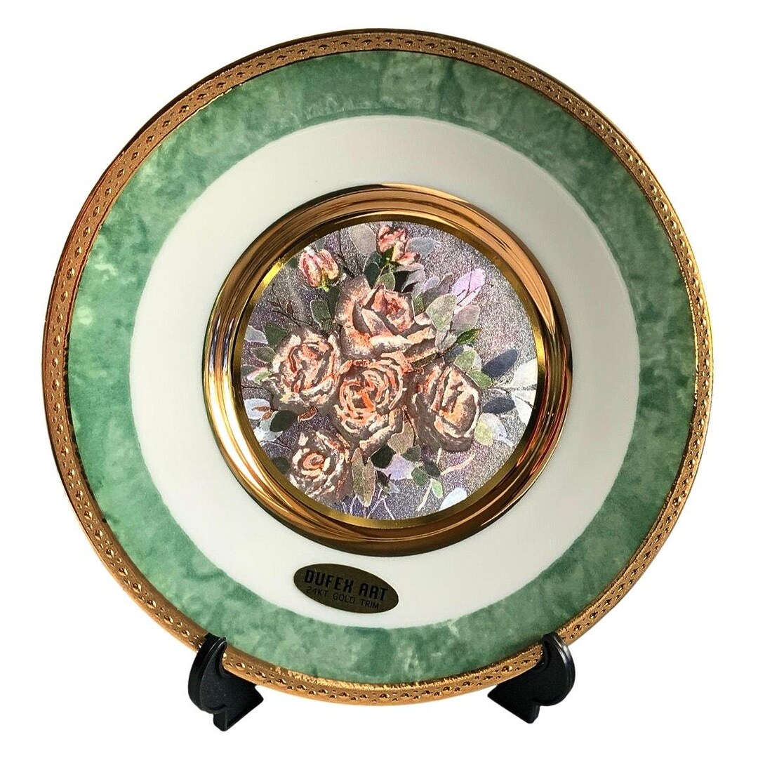 Vintage Dufex Art Japanese Chokin Plate Pink Roses With 24kt Gold ...