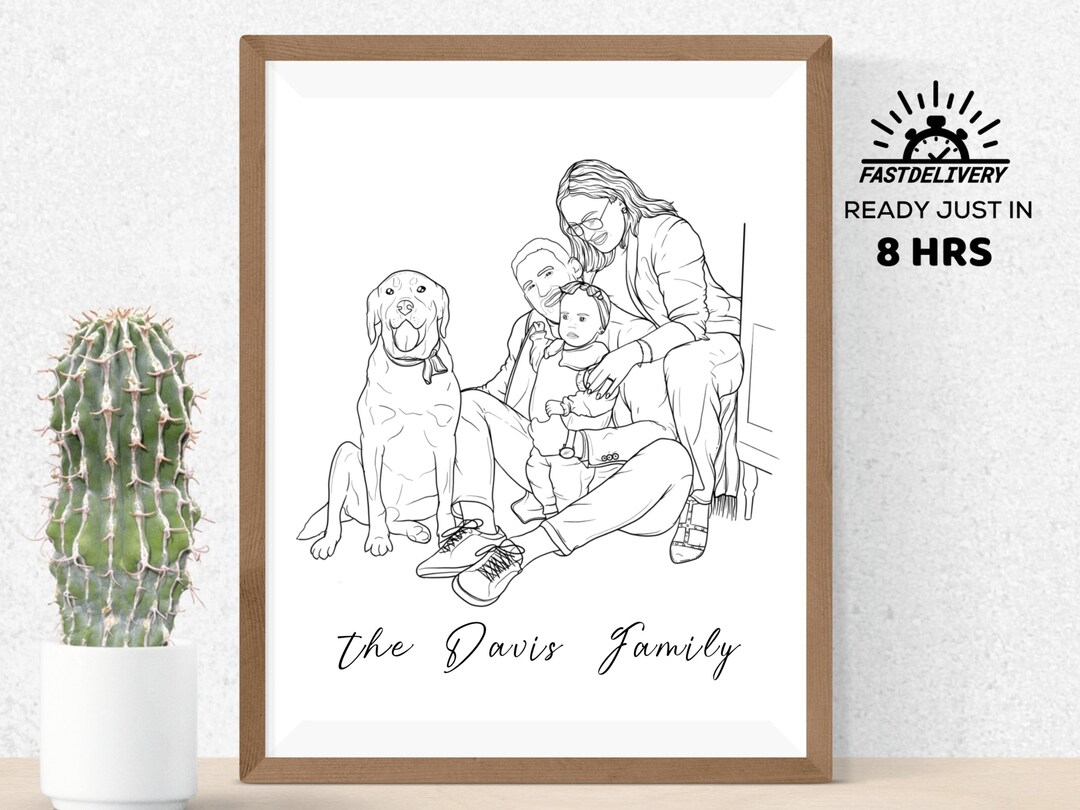 Custom Single Line Family Portrait, Drawing Minimalist Portrait From ...