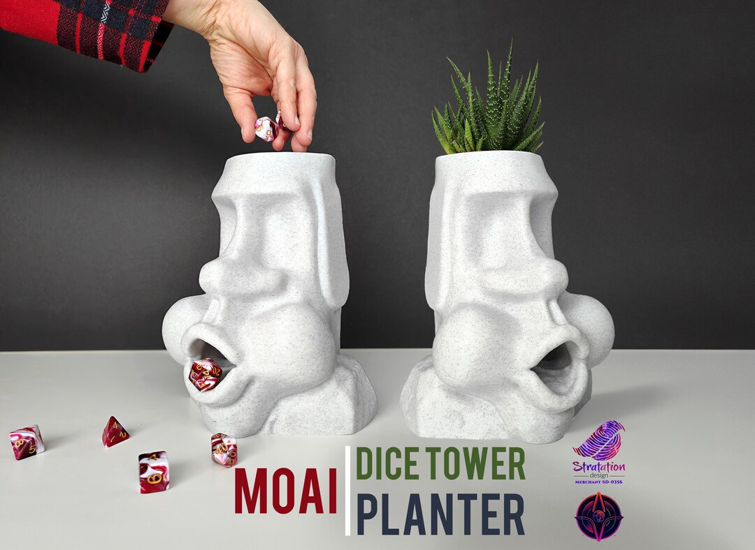 Moai Dice Tower | Moai Planter | Moai Dice Box | 3-in-1 Moai Decor - Etsy