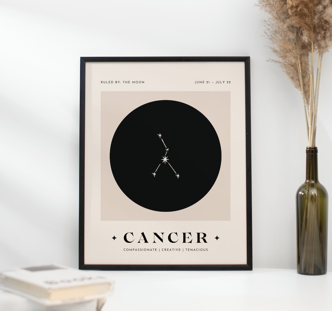 Beige Aesthetic Cancer Zodiac Sign Art Print, Minimalist Astrology ...
