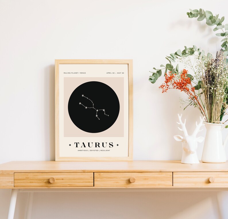 Beige Aesthetic Taurus Zodiac Sign Art Print, Minimalist Astrology ...