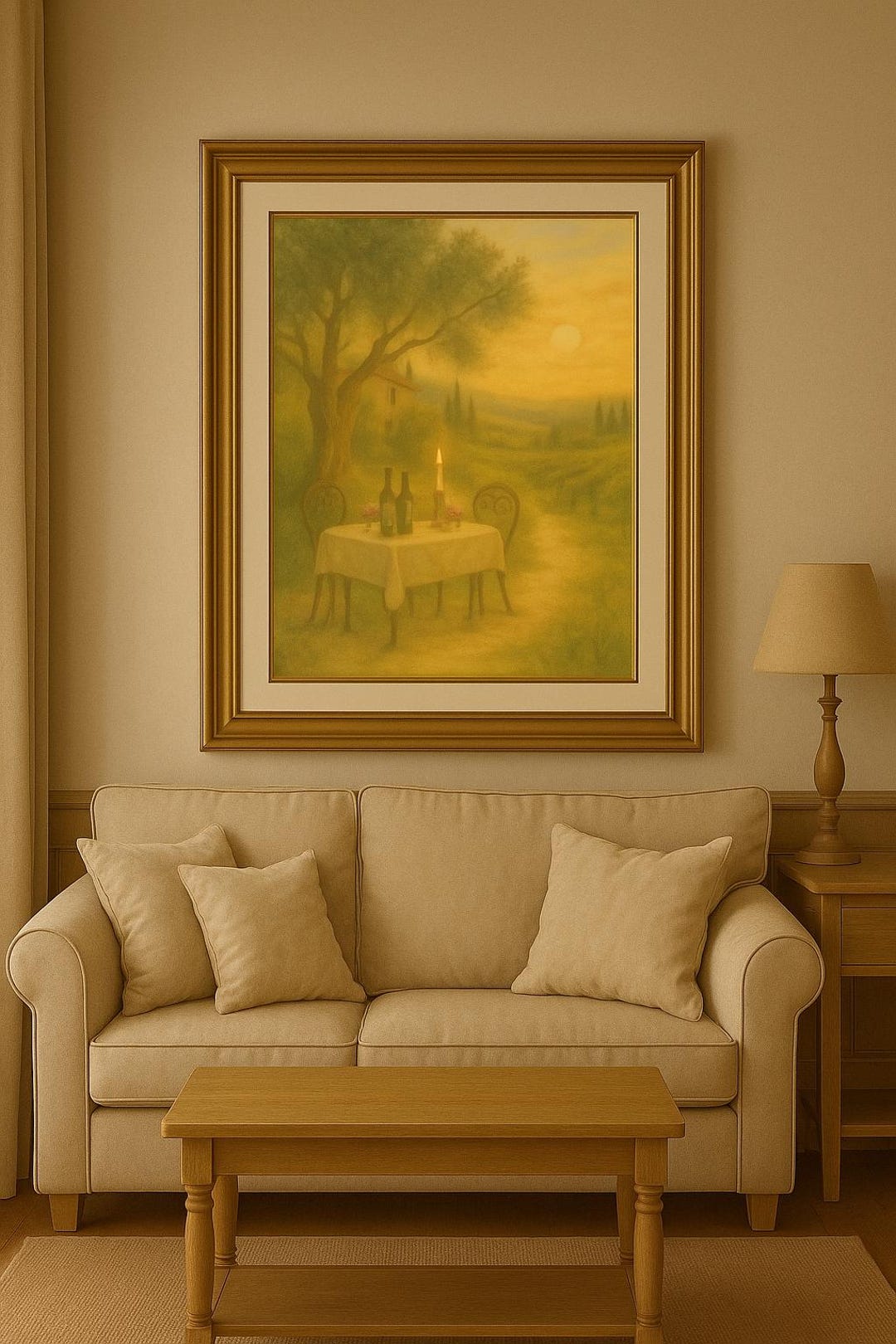 Dinner Under the Olive Tree – Tuscany Sunset Print, Italian Vineyard ...