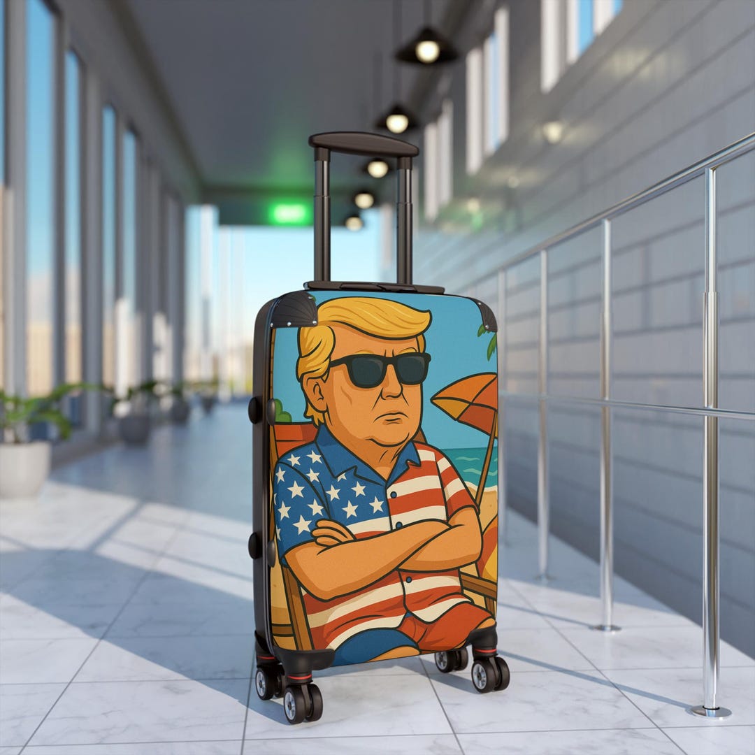 Donald Trump Cartoon Suitcase With Beach Vibe, Travel Luggage, Vacation ...