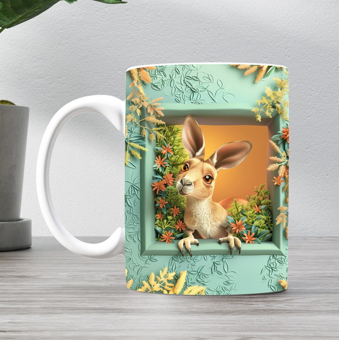 3D Kangaroo Mug, Animal Mug Design, Kangaroo Mug PNG, 3D Mug, 11oz 15oz ...