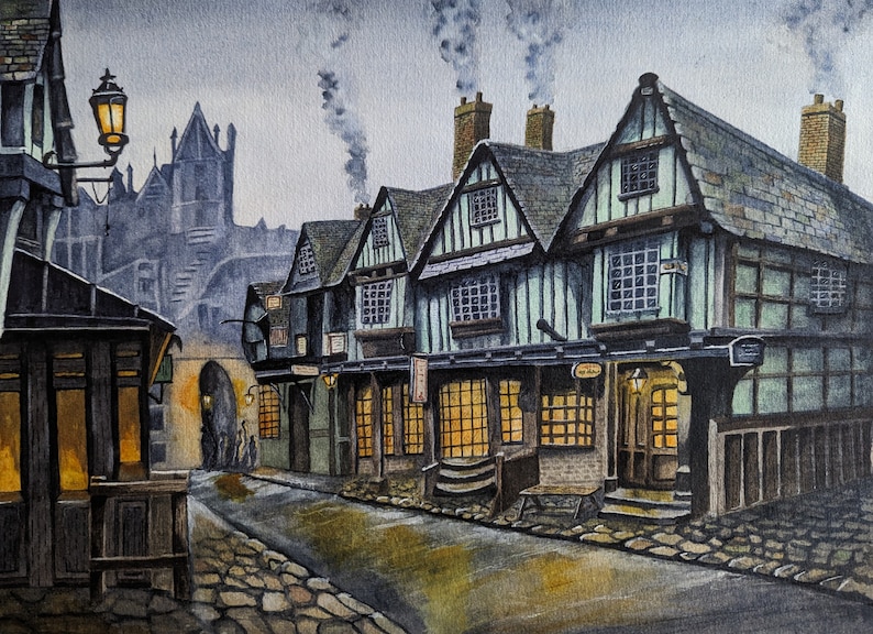 Harry Potter Hogsmeade Diagon Alley/ Hogwarts A4 Watercolour Print - Etsy