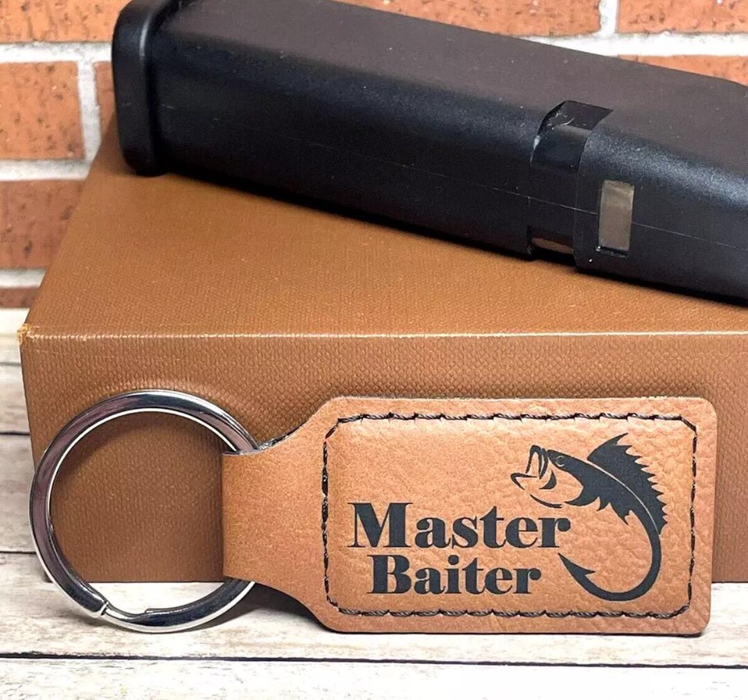 Tactical Bass Fishing Keychain - PU Leather Rawhide and Black Laser ...