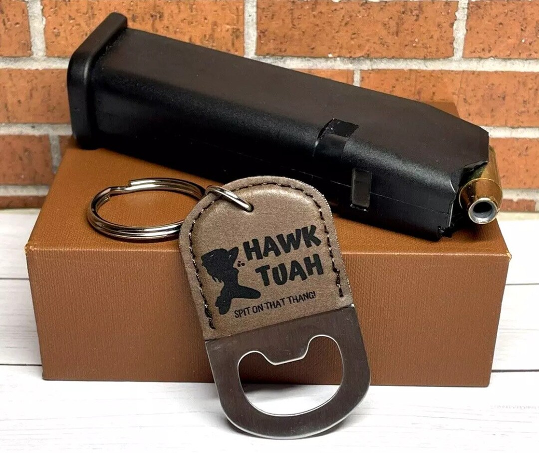 Hawk Tuah Bottle Opener Keychain PU Leather Brown and Black Laser ...
