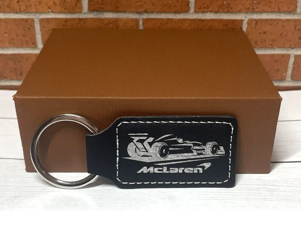 Mclaren Keychain PU Leather Black and Silver Laser Engraved F1 Formula ...