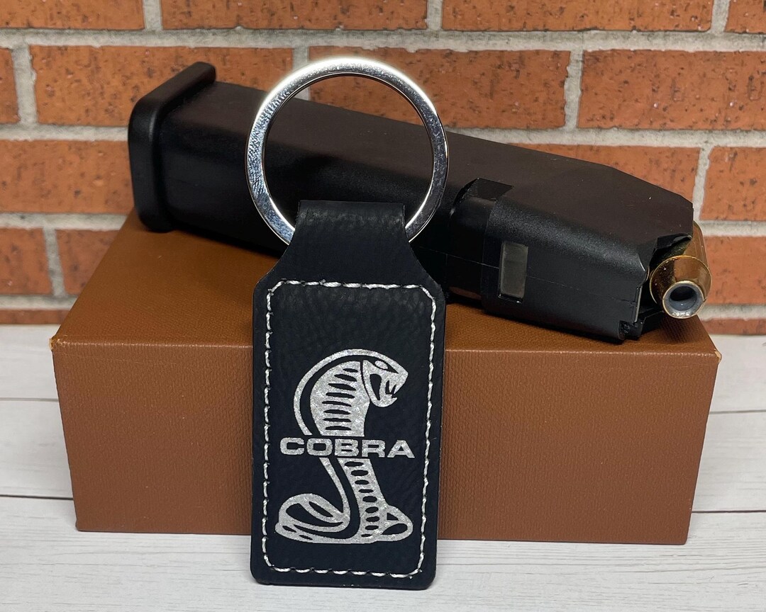 Mustang Cobra Keychain PU Leather Black and Silver Engraved Cobra ...