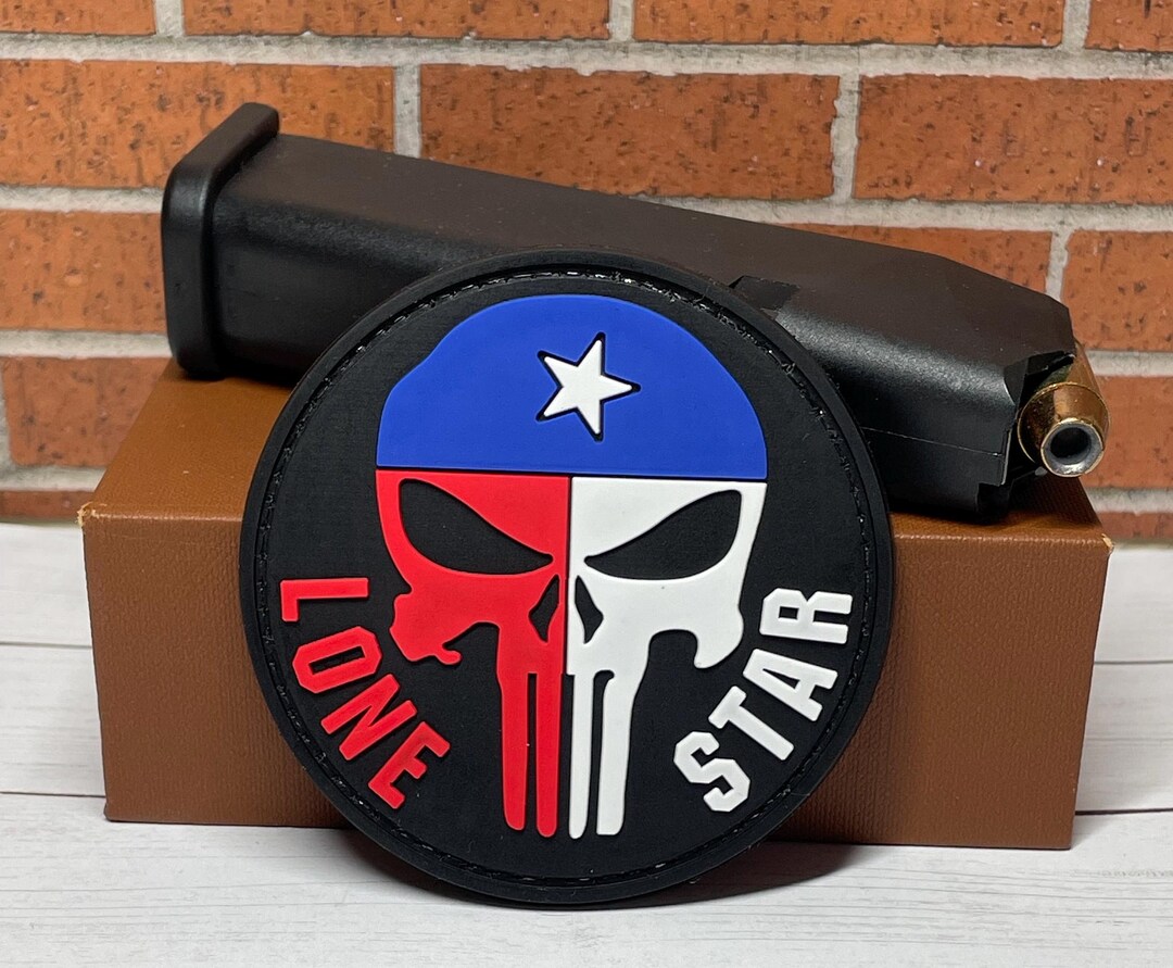 PVC Tactical Morale Patch Punisher Skull Texas Flag Patch Hook Backed Morale Gun Lone Star ...