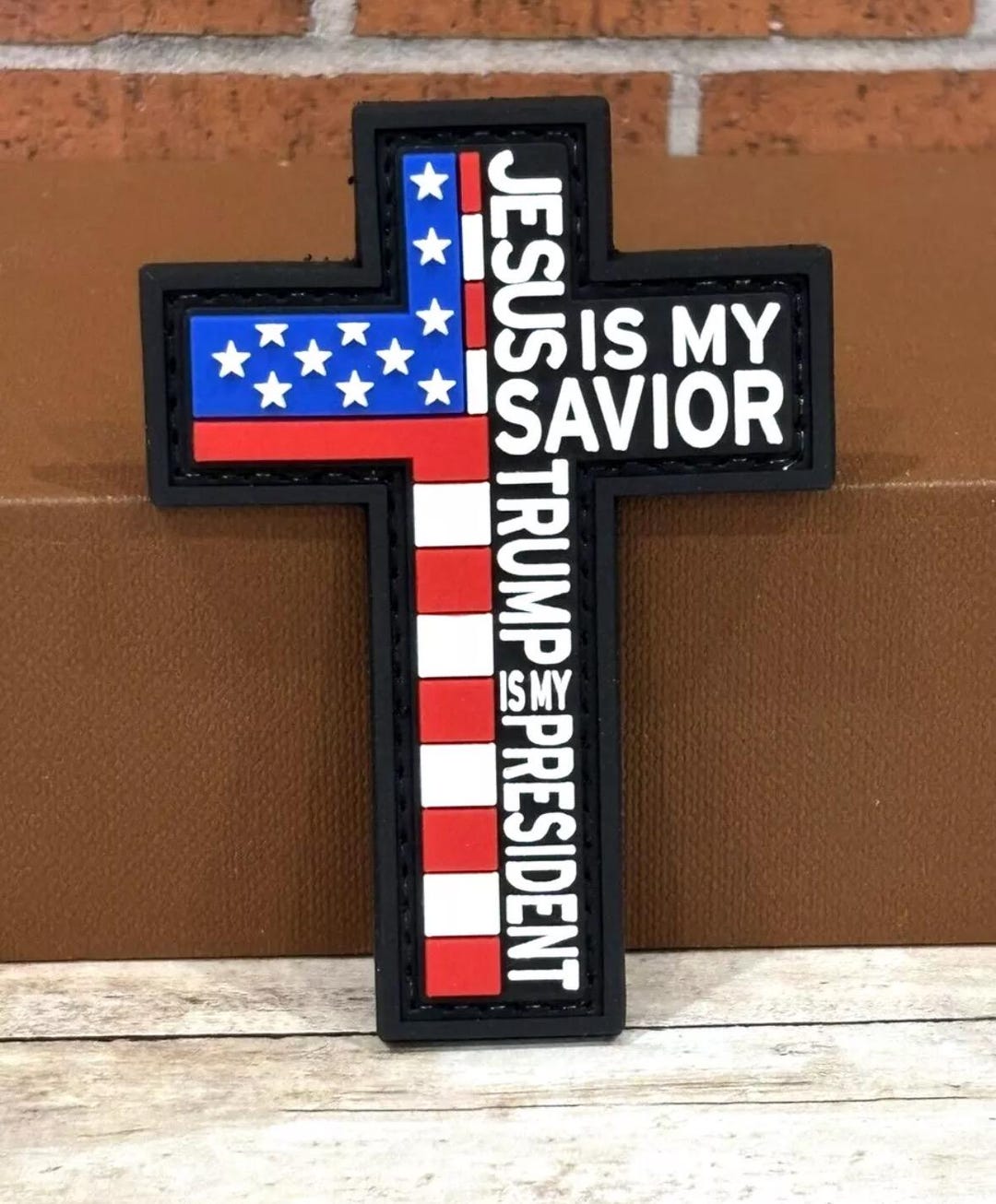 PVC Tactical Morale Patch Jesus is My Savior Cross Patch USA Flag Trump ...