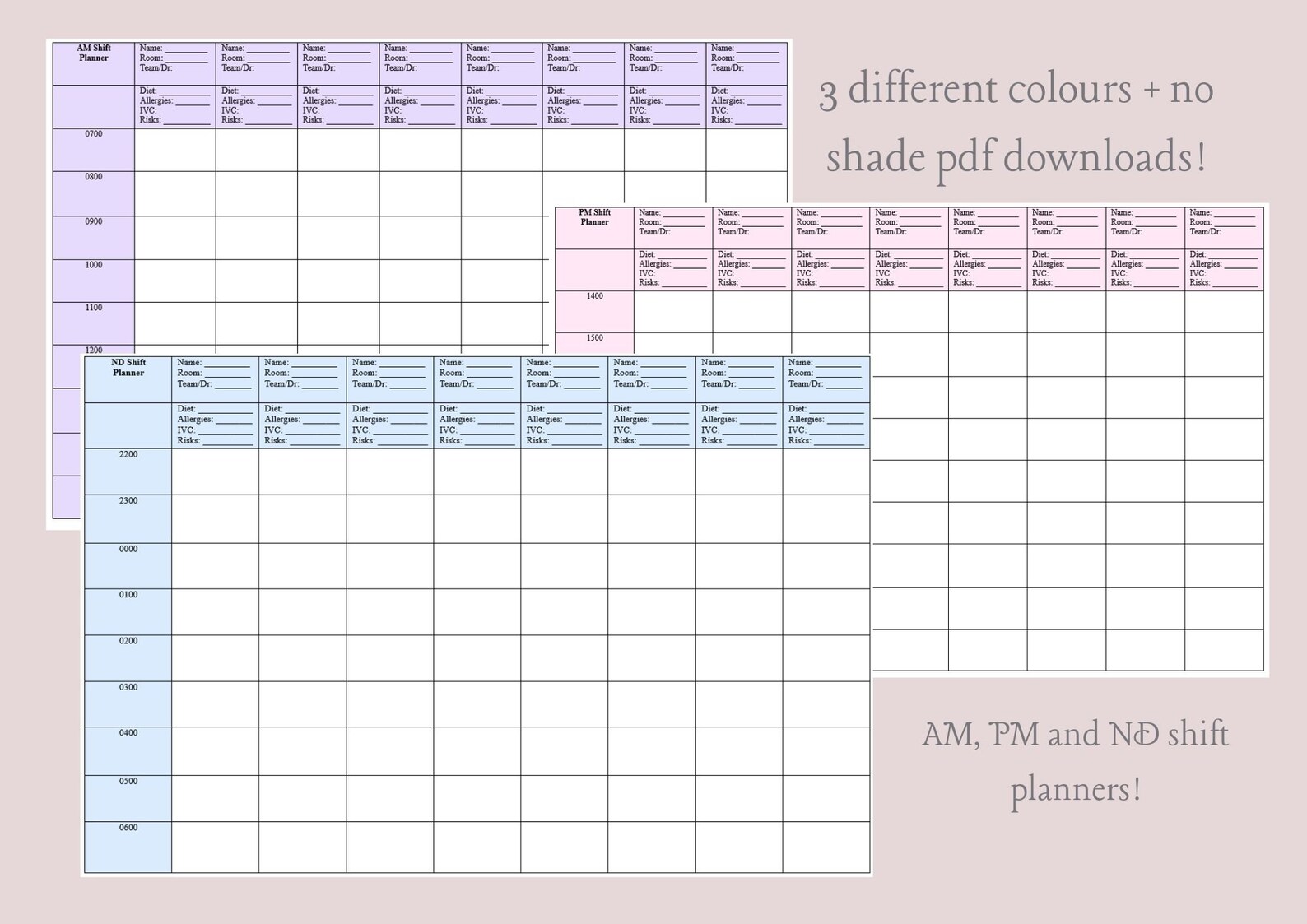 Nurse Daily Shift Planner, 8 Patient Load, Medical Nursing, Shift ...