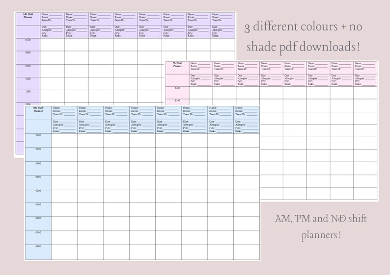 Nurse Daily Shift Planner, 8 Patient Load, Medical Nursing, Shift ...