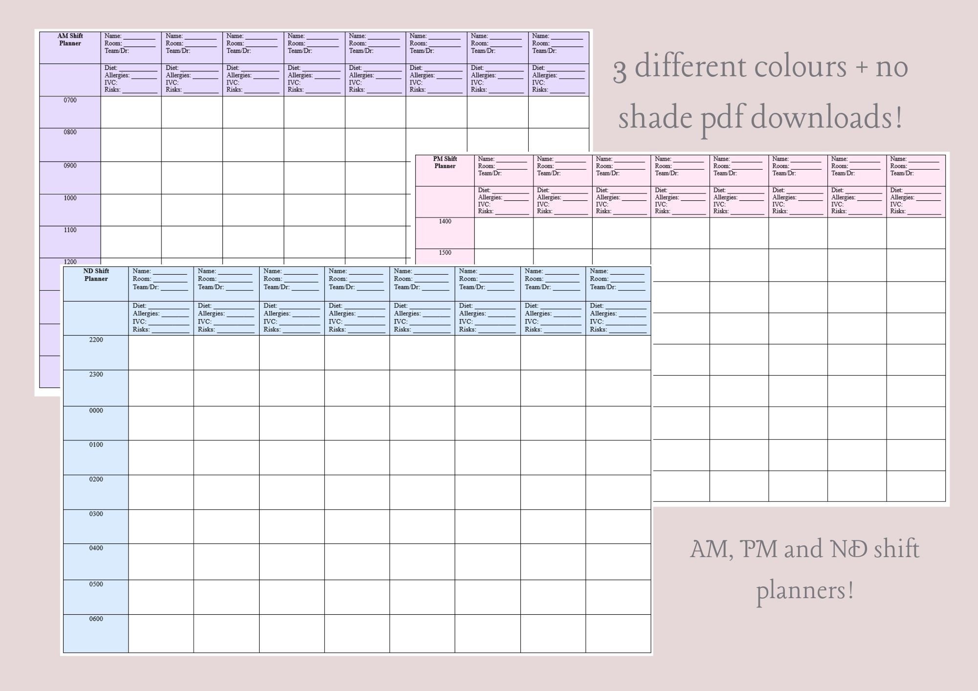 Nurse Daily Shift Planner, 8 Patient Load, Medical Nursing, Shift ...