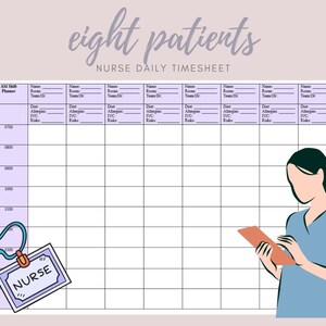 Nurse Daily Shift Planner, 8 Patient Load, Medical Nursing, Shift ...