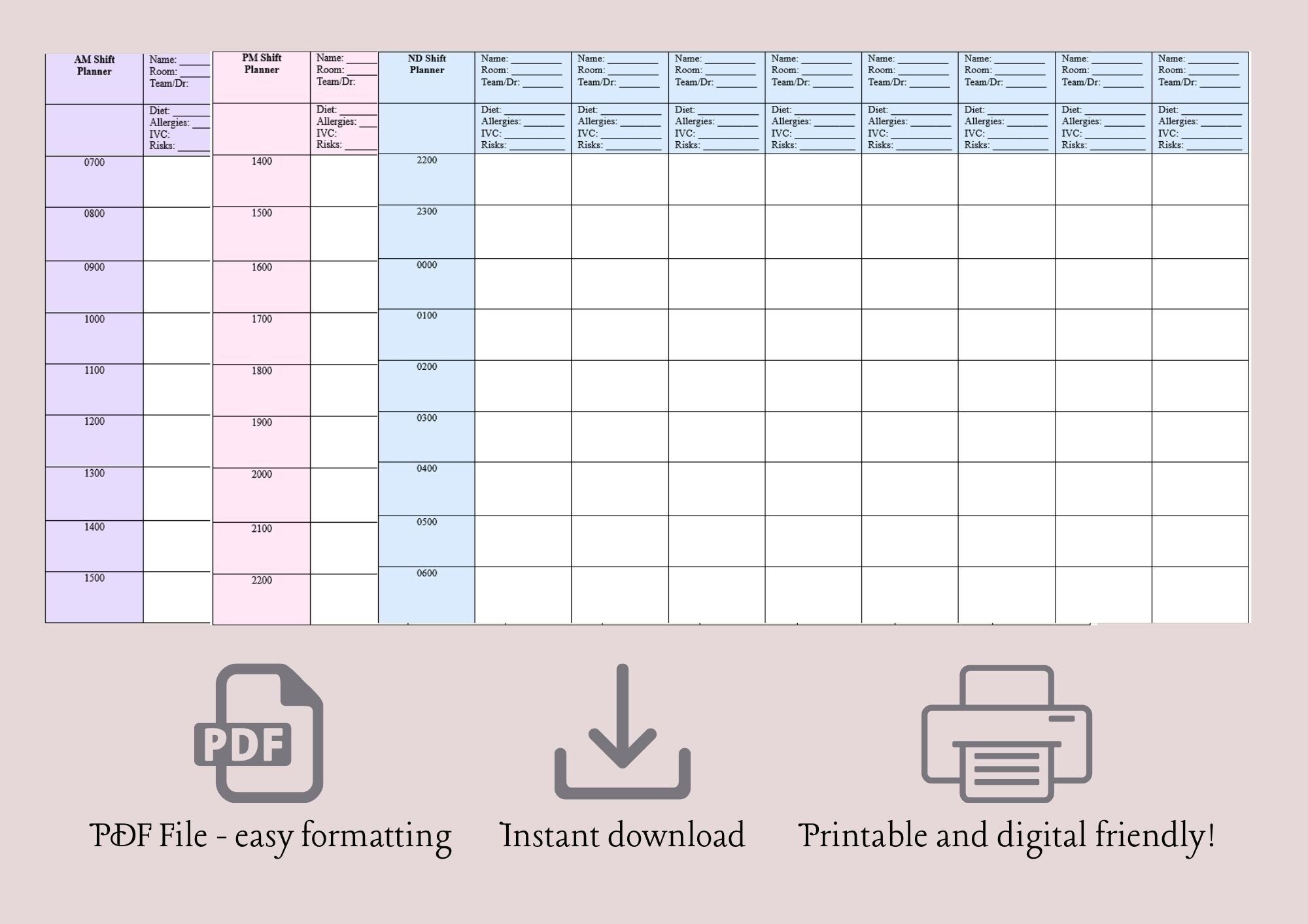 Nurse Daily Shift Planner, 8 Patient Load, Medical Nursing, Shift ...