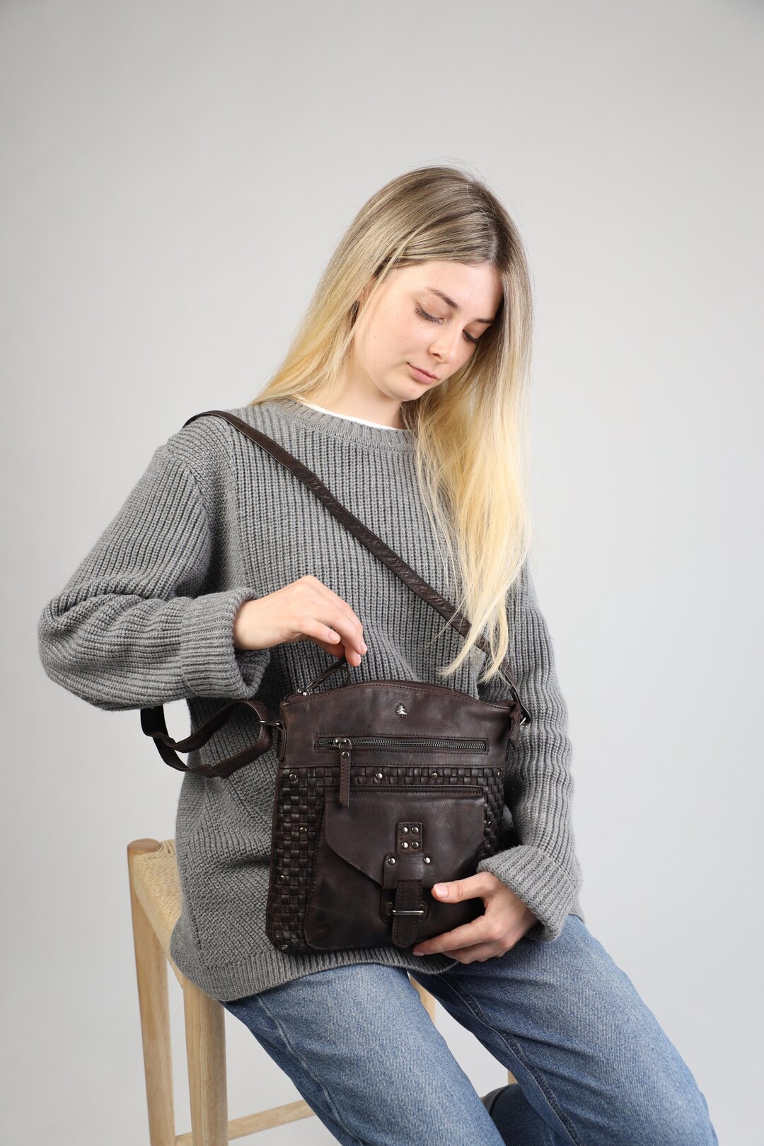 Leather Shoulder Bag Elsa - Brown - Etsy