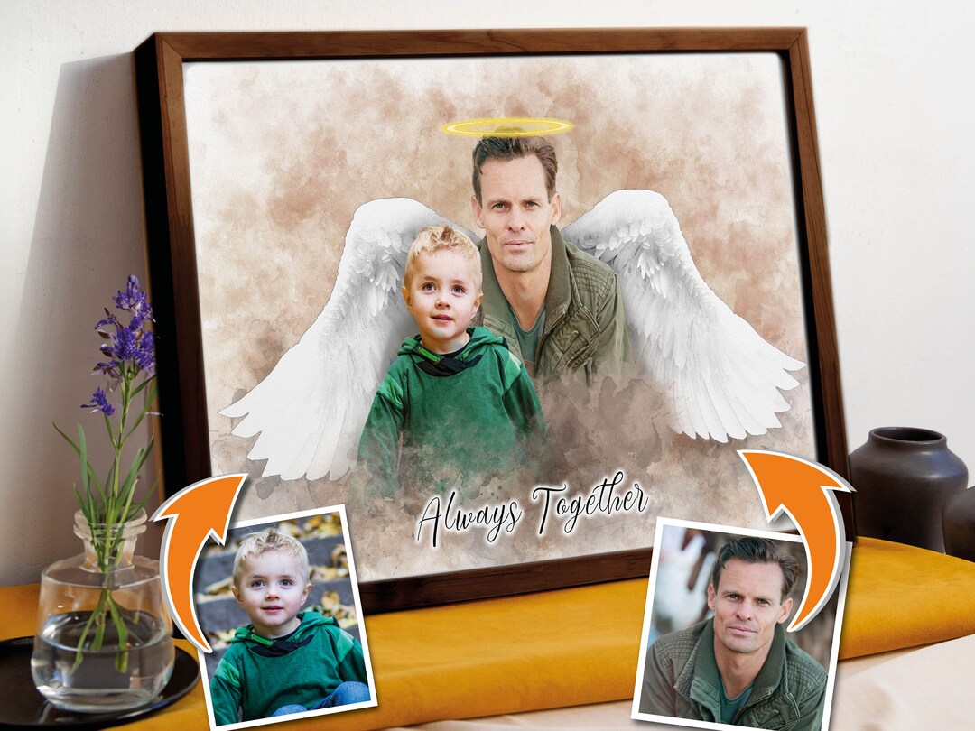 Custom Memorial Portrait: Angel Wings, Loss of Dad Gift - Etsy