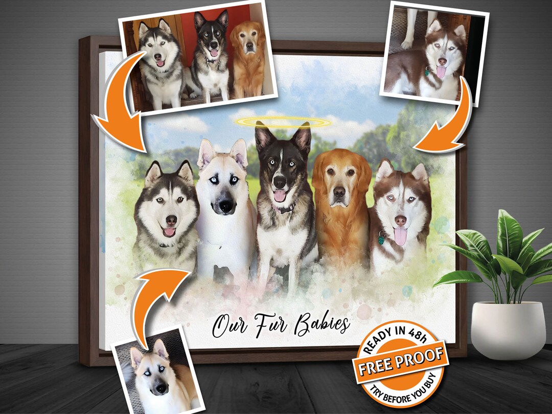 Multiple Dog Portrait From Photo, Custom Pet Painting, Merge Pet Photos ...