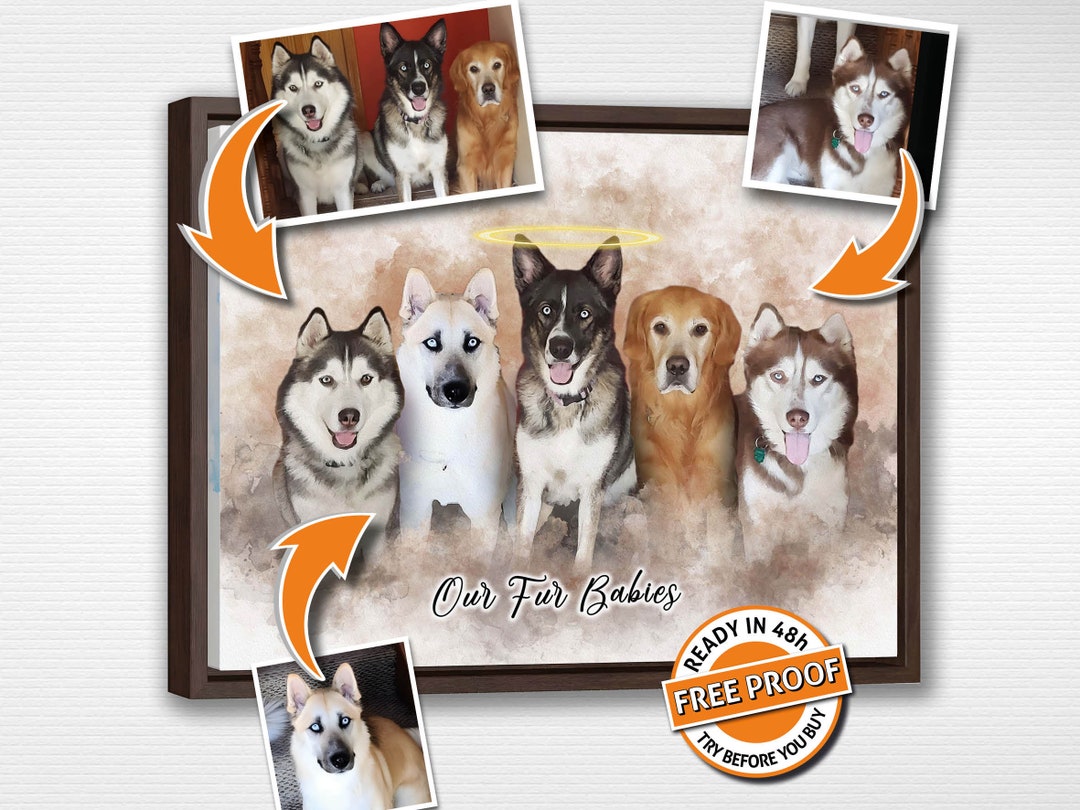 Custom Pet Portrait From Photos, Personalized Dogs Wall Art, Custom Dog ...