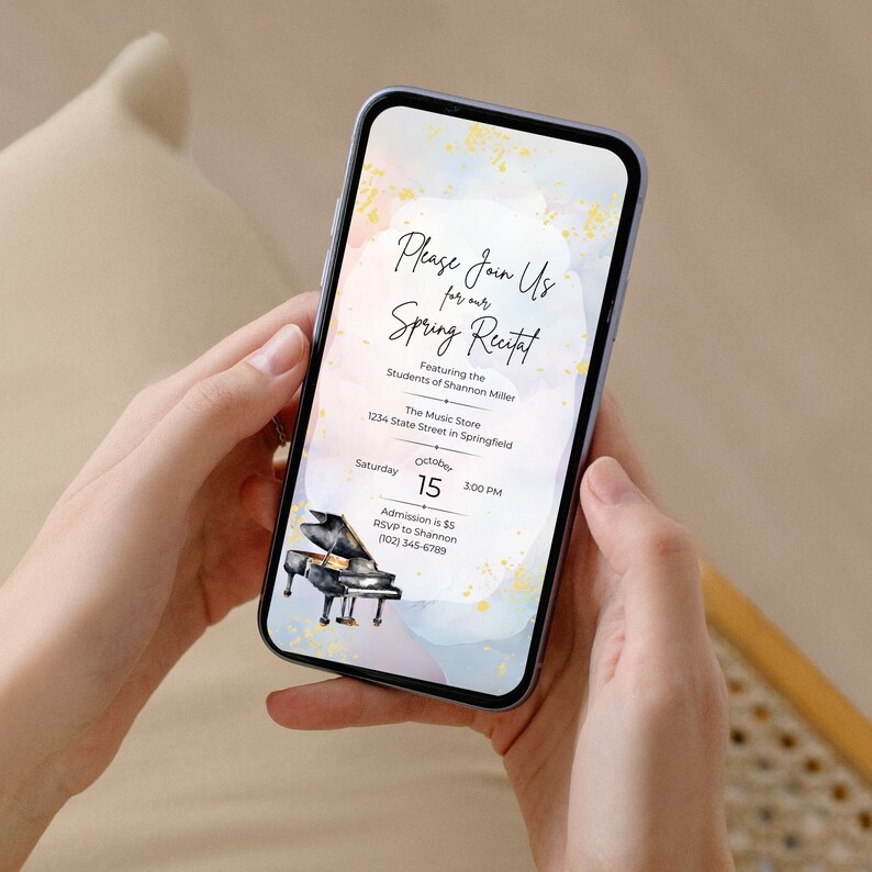 Piano Recital Digital Invitation, Text or Email, Editable Canva ...