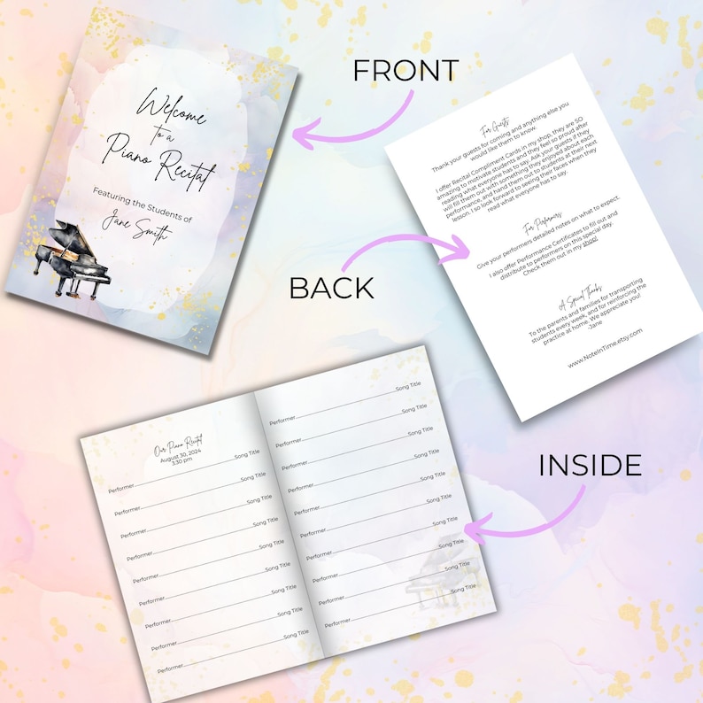 Piano Recital Program Template, Music Teacher Resource, for Performance ...