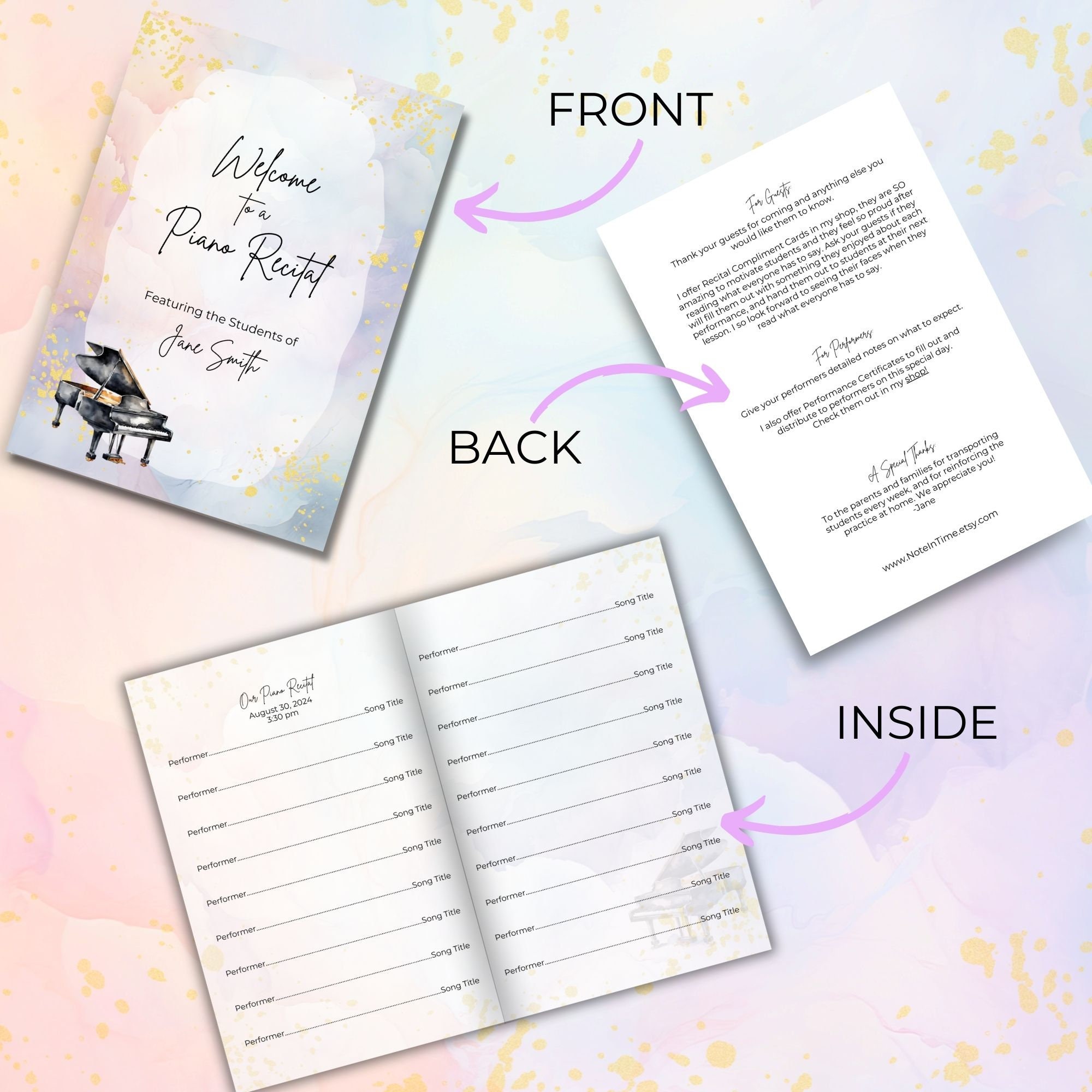 Piano Recital Program Template, Music Teacher Resource, for Performance ...