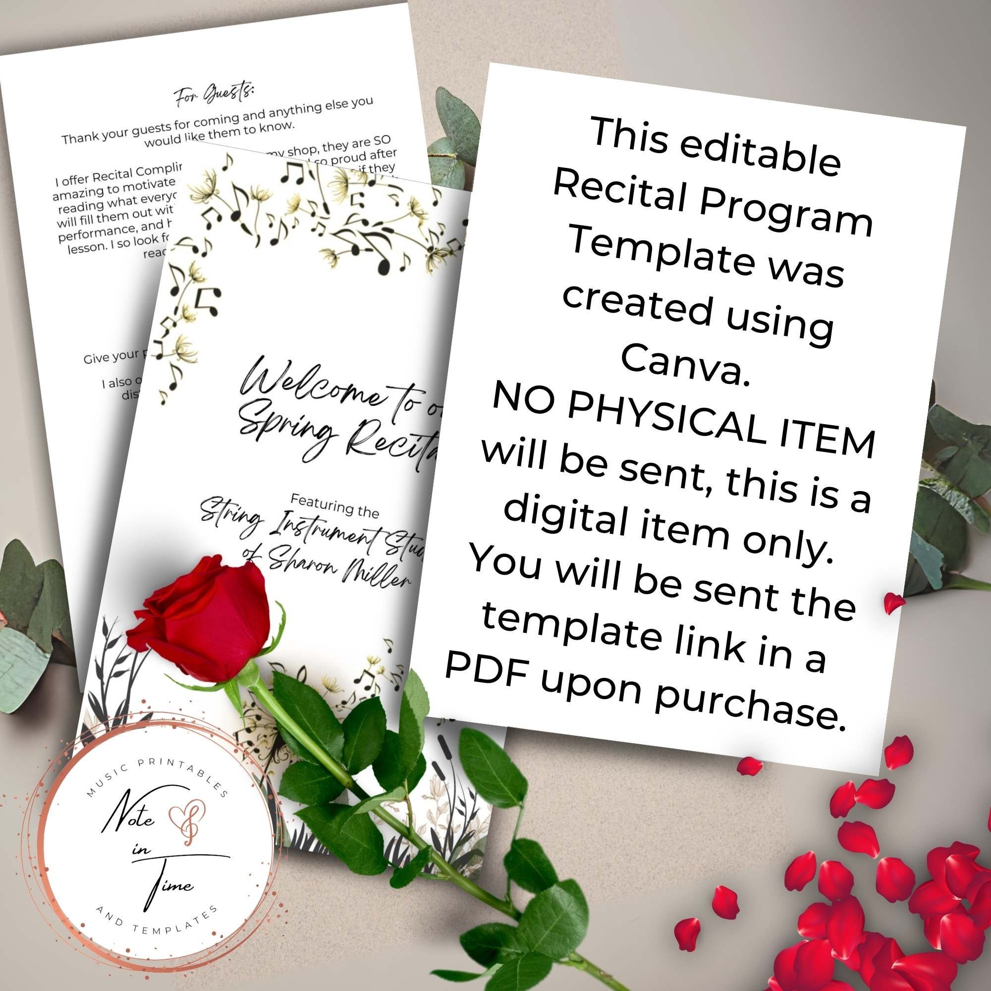 Piano Recital Program Template, Music Teacher Resource, for Performance ...