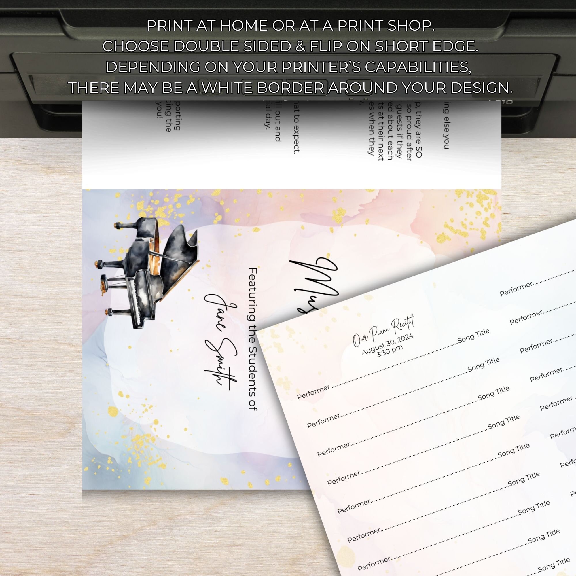 Piano Recital Program Template, Music Teacher Resource, for Performance ...