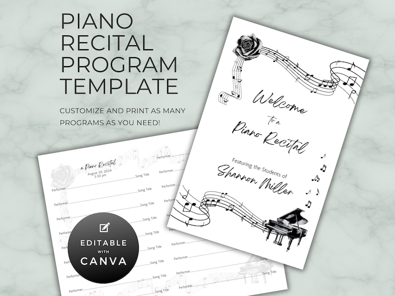 Piano Recital Program Template, Simple Modern Black & White for ...