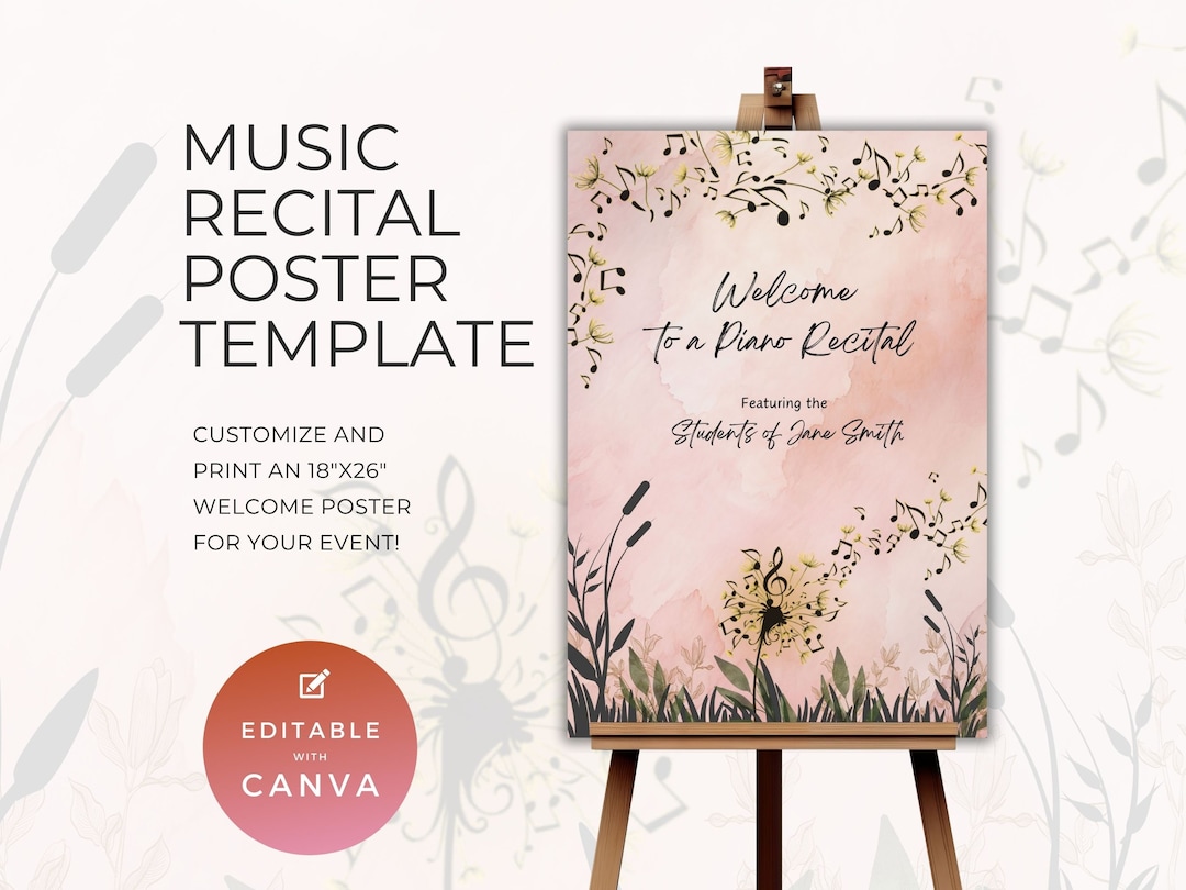 Music Recital Poster, Door or Easel Welcome Sign, Guide Audience ...