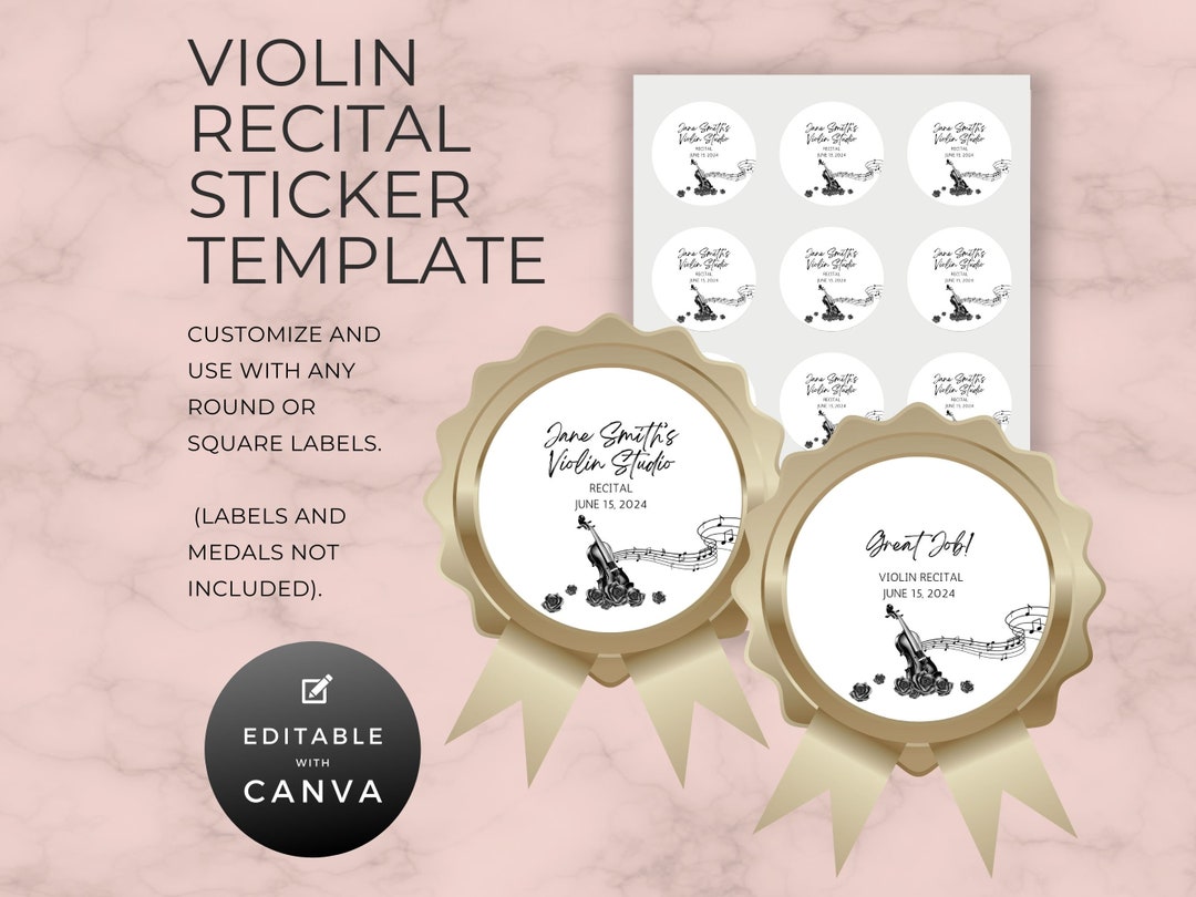 Violin Recital Sticker Template, Minimalist Achievement Reward for ...