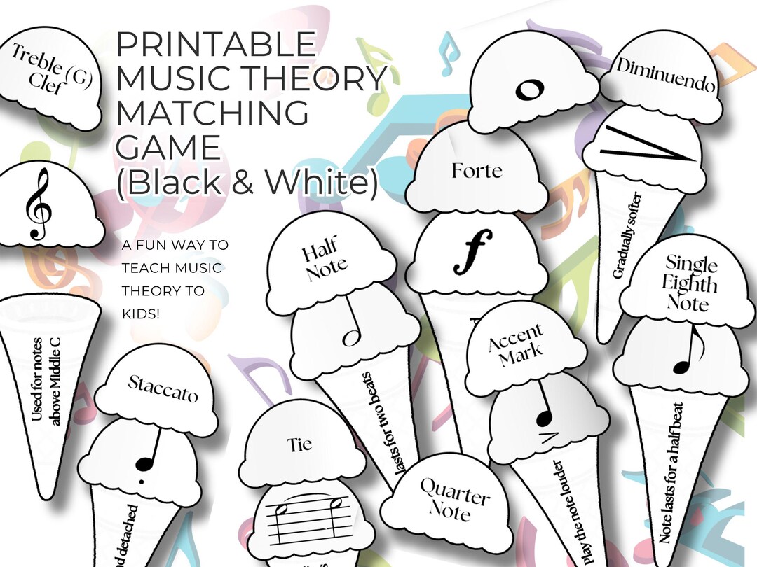 Musical Theory Matching Game, Stackable Ice Cream Cones, Printable PDF ...