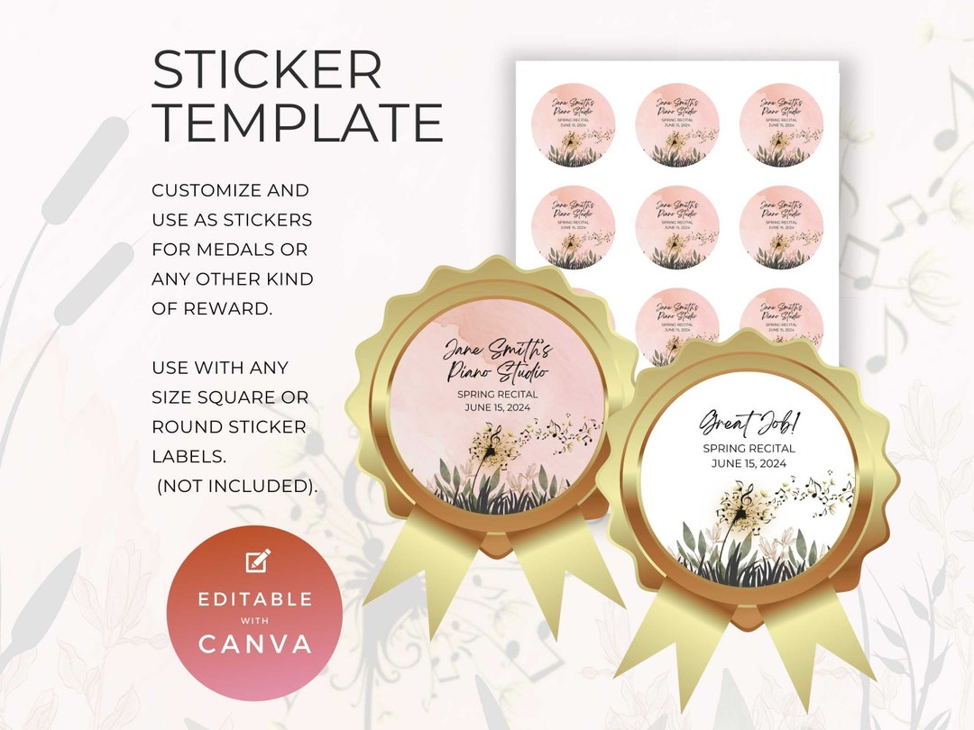 Music Recital Sticker Template, Achievement Reward for Piano Students ...