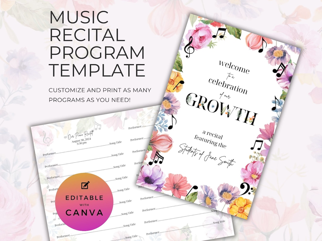 Music Recital Program Template, Celebrate Growth, Wildflower Theme ...