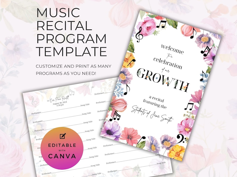 Music Recital Program Template, Celebrate Growth, Wildflower Theme ...